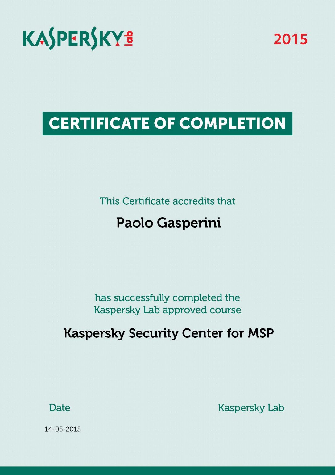 Kaspersky MSP Certificate - Milan Net